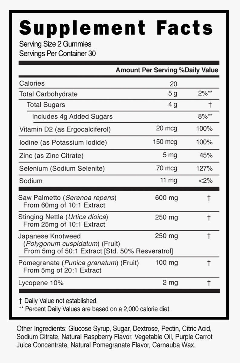 Prostate Flow Gummy - Saw Palmetto & 7 Ingredients for Prostate Health ...